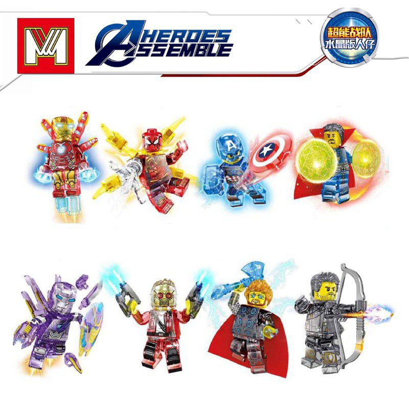 【จุด】16Pcs Crystal Version Super Heroes Blocks Minifigures Set Thanos ...