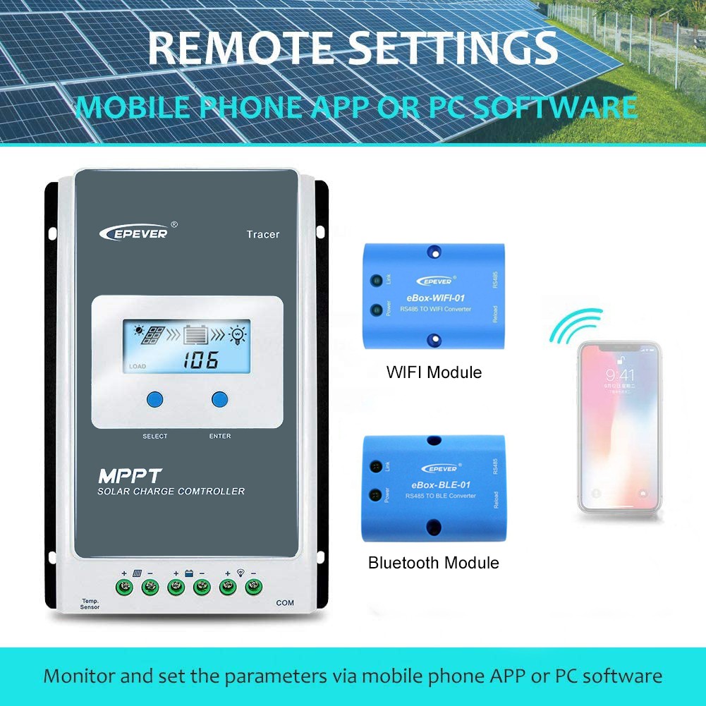 EPever Solar Charge Controller MPPT 40A 30A 20A 10A Blacklight LCD Solar Regulator 12V 24V Auto ...