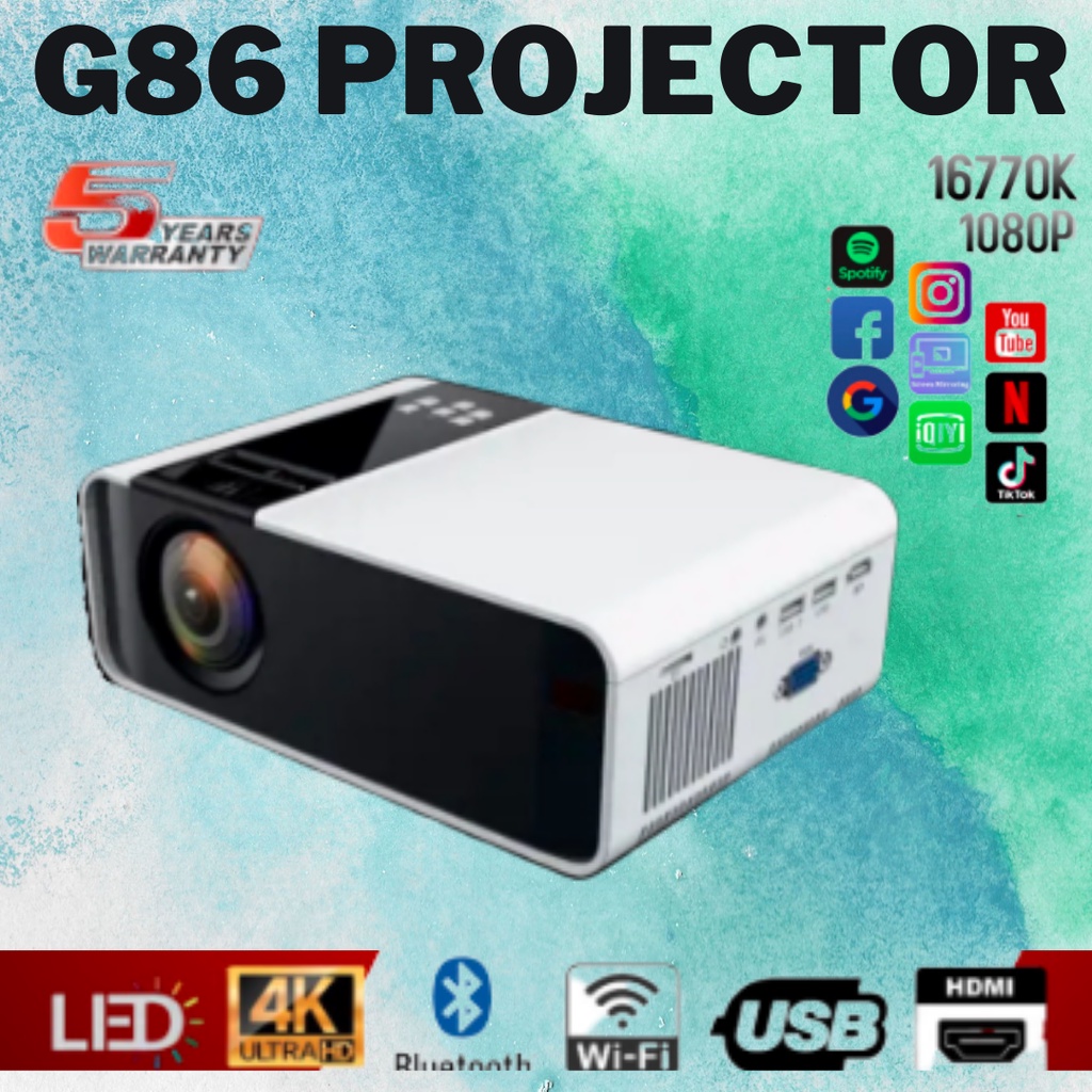 รับประกัน 5 ปี 6000 lumens G86 Projector FULL HD 1080P Android Mini ...
