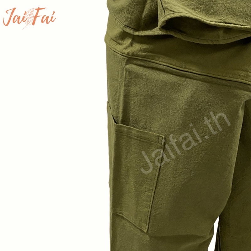 กางเกงเลผ้าฝ้ายขายาว ผ้าฟอกนุ่ม มีกระเป๋าข้าง - jaifai.th - ThaiPick