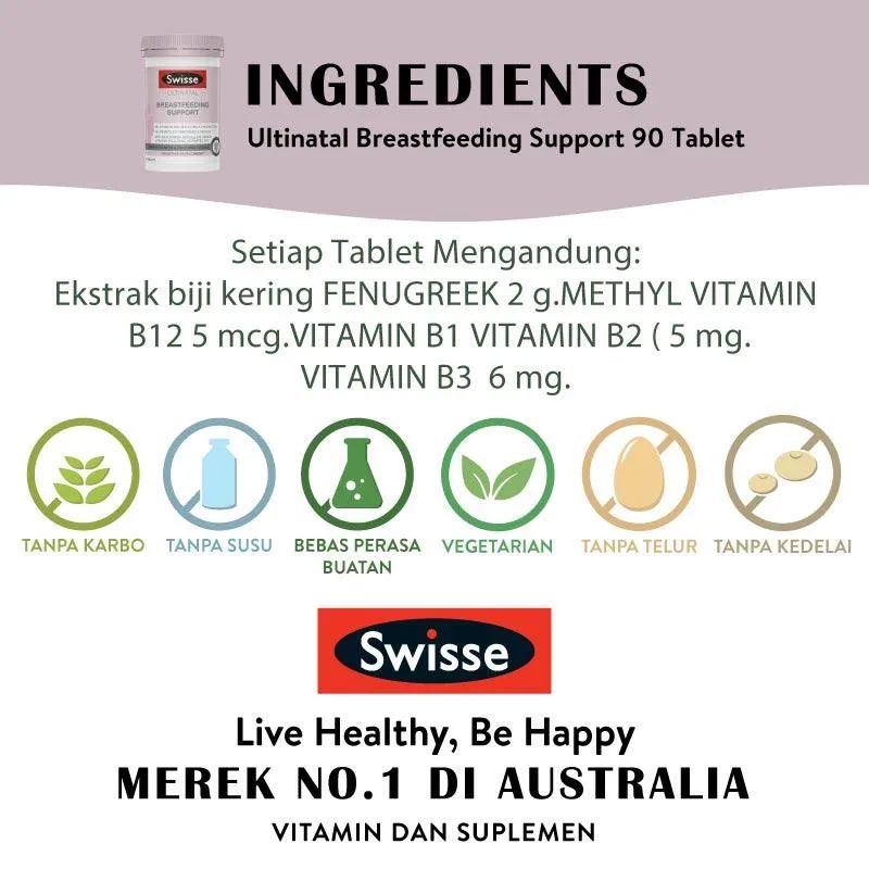 Swisse Ultinatal Breastfeeding Support 90 Tablets วิตามินเพิ่มน้ำนมแม่ บำรุงน้ำนม ...