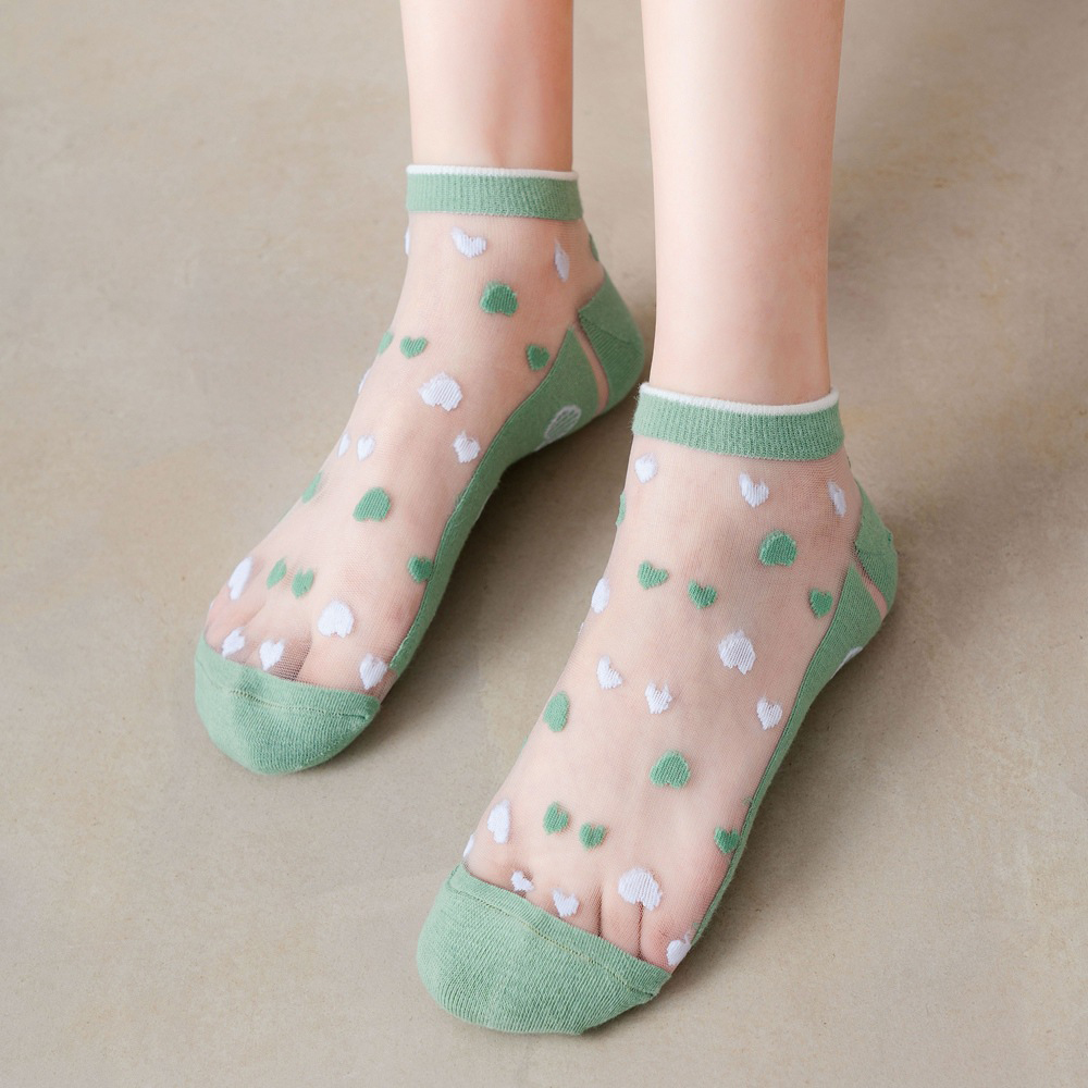 QQMALL Breathable Short Socks Transparent Glass Silk Heart Socks ...