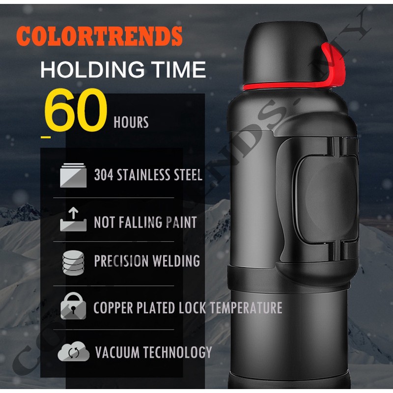 【60-hour Thermal】Outdoor 4L Large Capacity Travel Thermos Sports Bottle Household Stainless ...