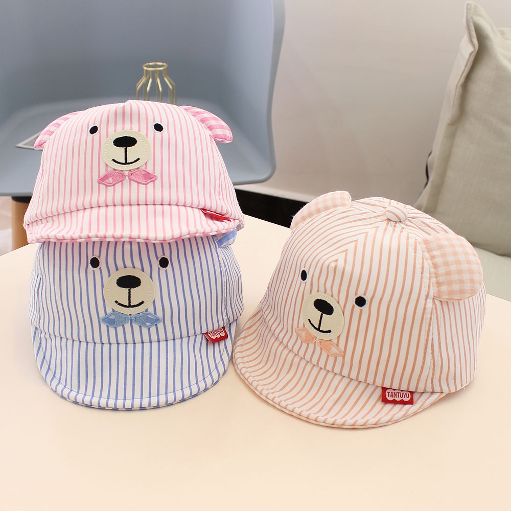 Cute Baby Baseball Cap Cartoon Striped Bear Infant Hat Adjustable ...