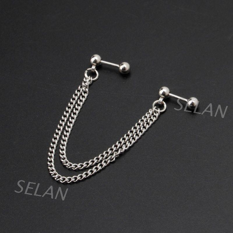 Punk Ball Stud Cartilage Ear Cuff Wrap Double Chain Piercing Earring ...