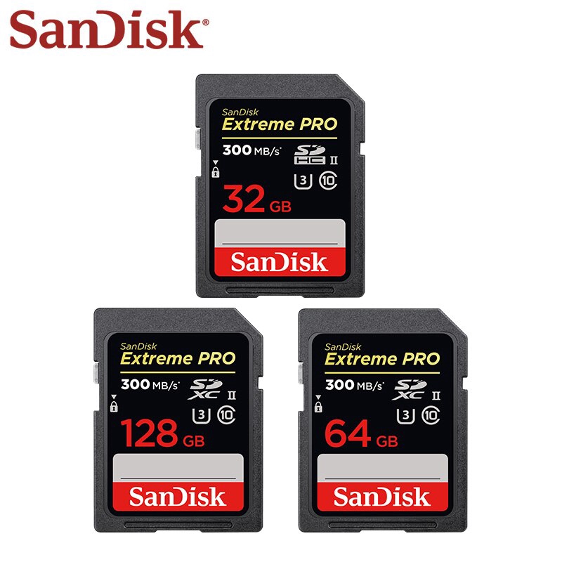 SanDisk SD Card Extreme Pro 300MBs 32GB 64GB 128GB Camera Memory Card ...