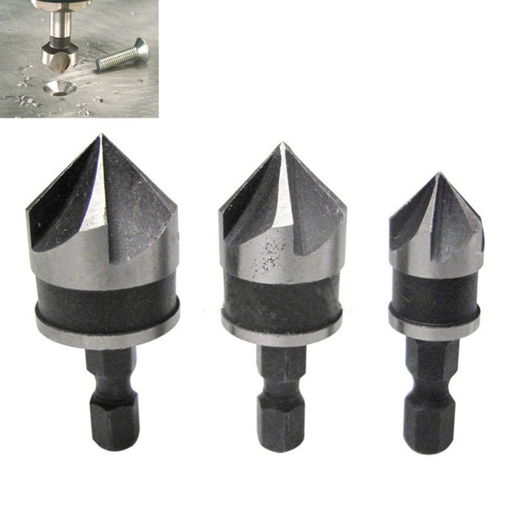 3 ชิ้น 12 + 16 + 19 มม 90 Degree Countersink Drill Bit สำหรับ Wood ...