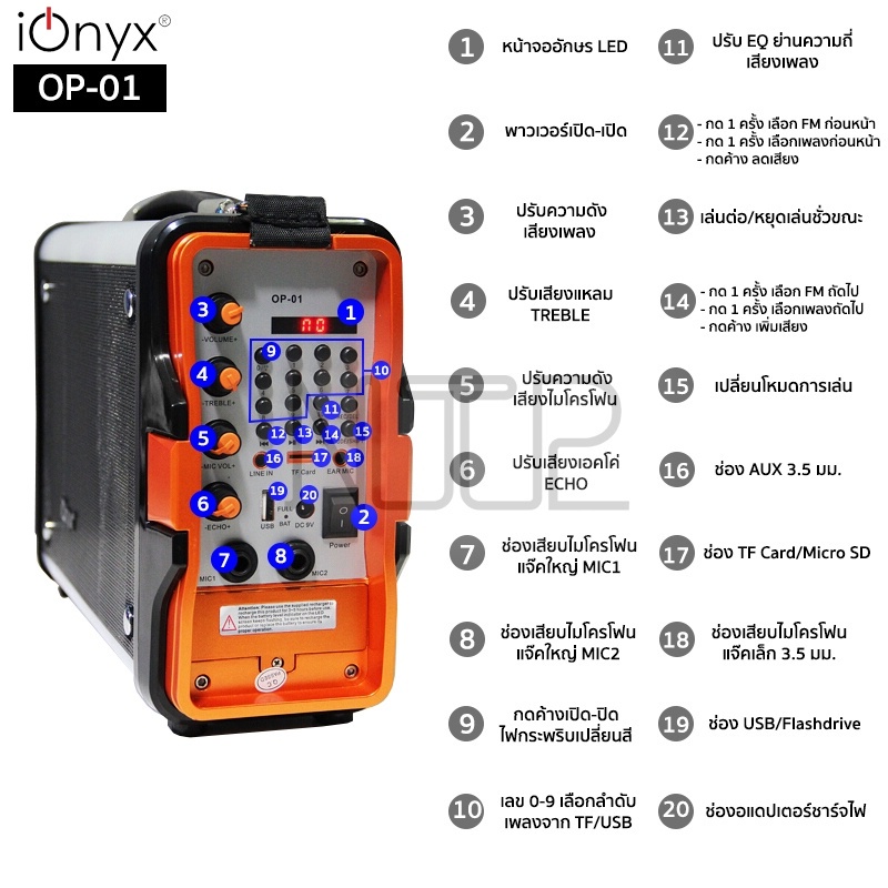 ลำโพงบลูทูธพร้อมไมโครโฟนมีสาย iOnyx รุ่น OP-01 กำลังขับ 30W BluetoothFMUSBTFAUX Multimedia ...