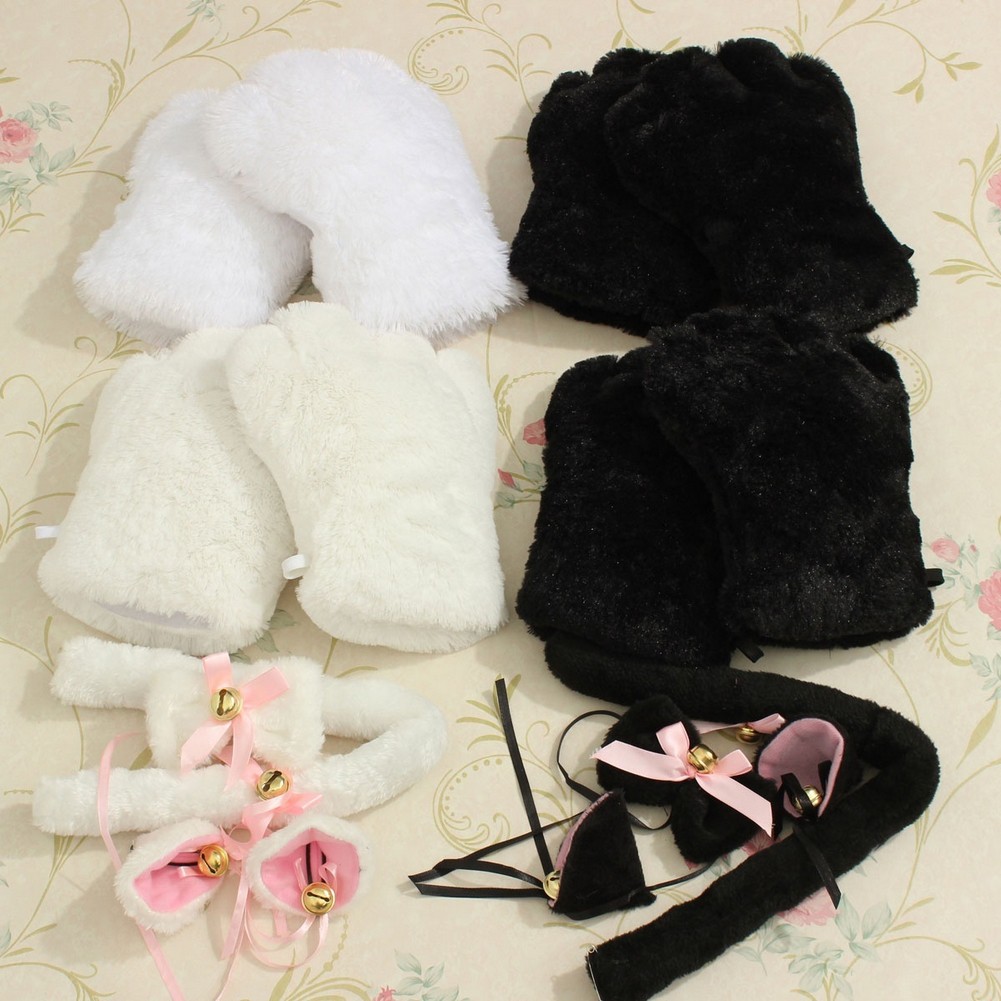 Cat Cosplay Set Paw Claw Gloves Ear Hairclip Tail Bow Tie Anime Costume ...