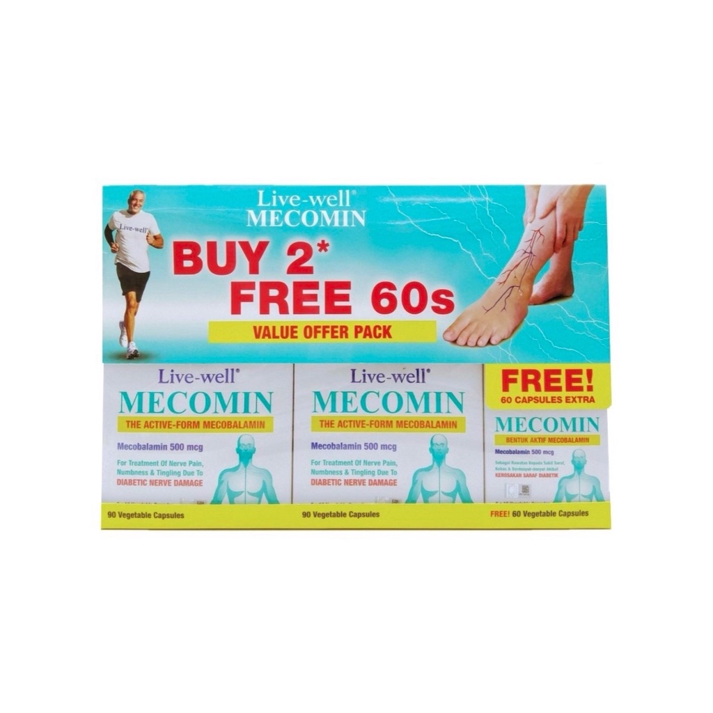 LIVE WELL MECOMIN 500MCG 2x90s+60s free capsules | Shopee Thailand