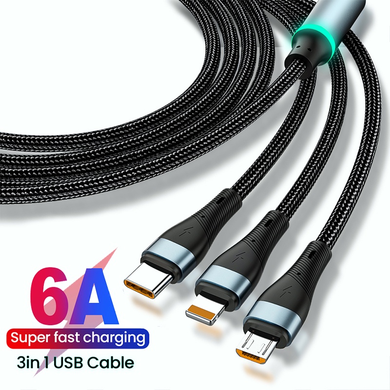3in1 Usb Data Cable 6a 100w For Iphone 13 12 Pro 11 Fast Charger ...