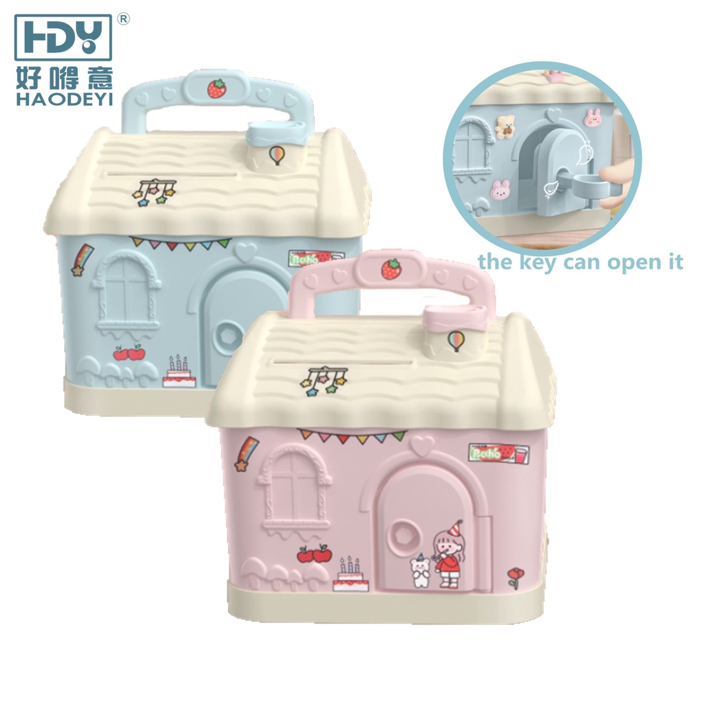 HDY Kids Saving Box Kawaii Cartoon House Plastic Piggy Bank Cute Save ...