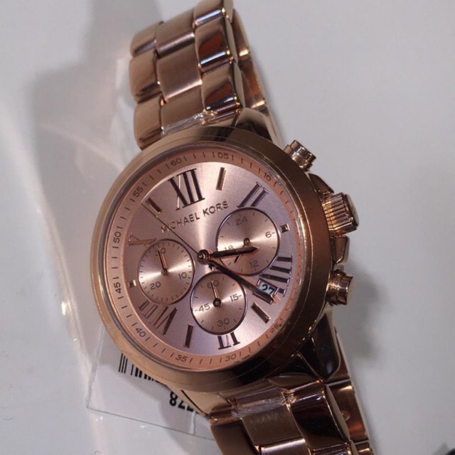 MK5778. ขนาด 42 mm. Runway Logo Rosetone หน้าปัดสีโรสโกลด์ สายสีพิ้งโ ...