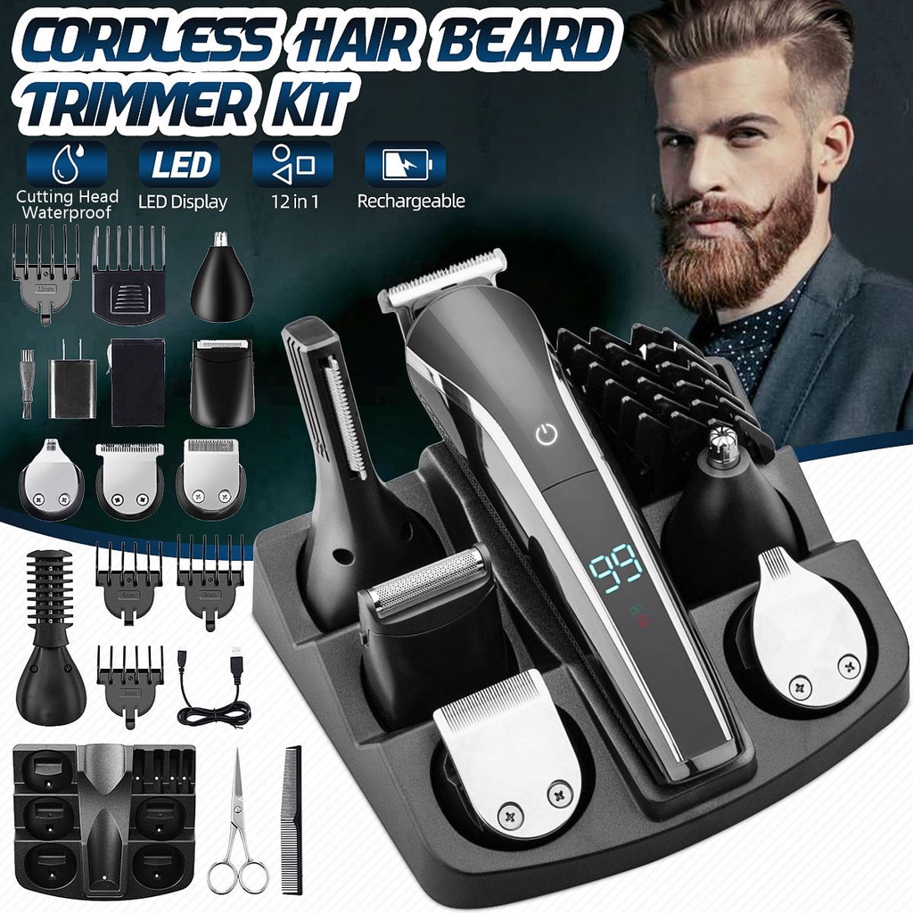 12 in 1 Cordless Multi-functional Hair Beard Trimmer Mustache Grooming ...