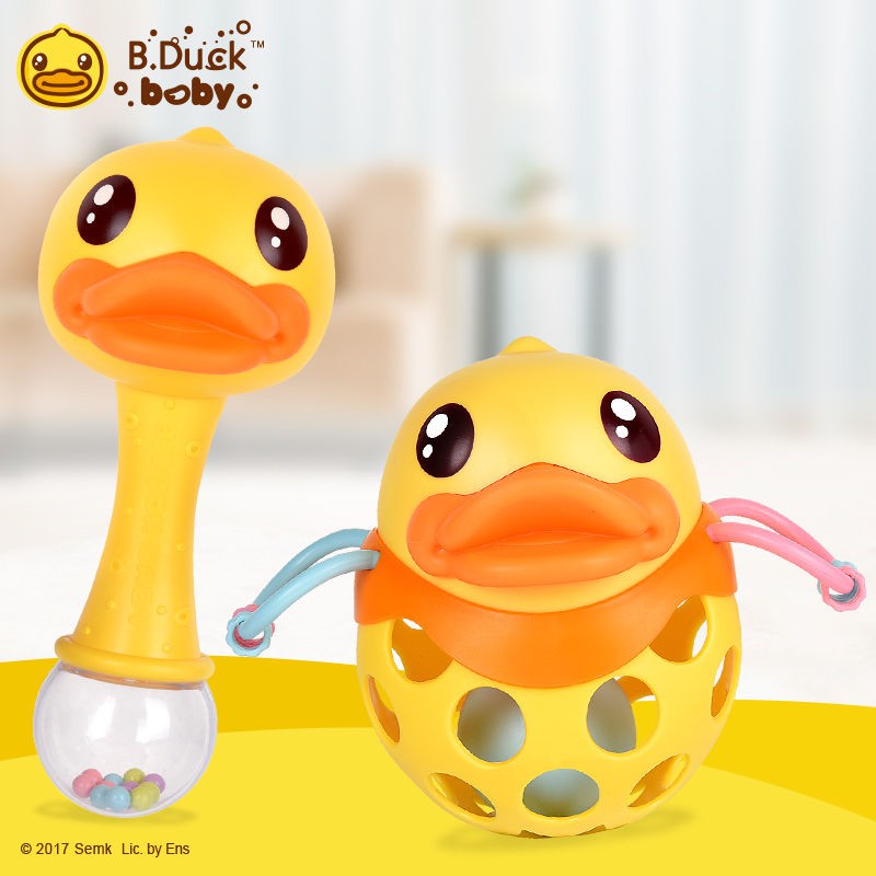 B.Duck Little Yellow Duck Baby Toy Doll Hand Grab Ball Soft Rattle Set ...