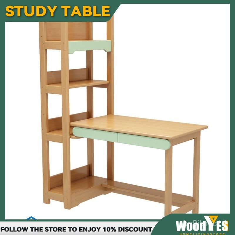 WOODYES Study Table Combined Wood with Solid Bookshelf Computer ...