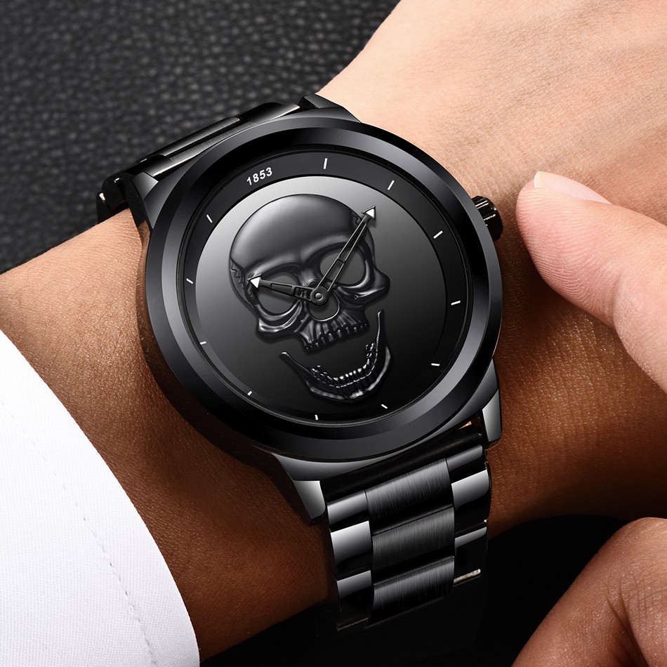 LIGE Cool Skeleton Skull Watch Men Full Stainless Steel Waterproof ...