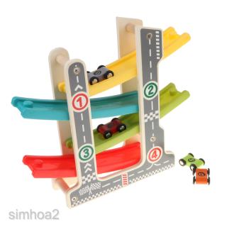Wooden Click Clack Ramp Track Race Car Toy for Kids Early Developmental ...