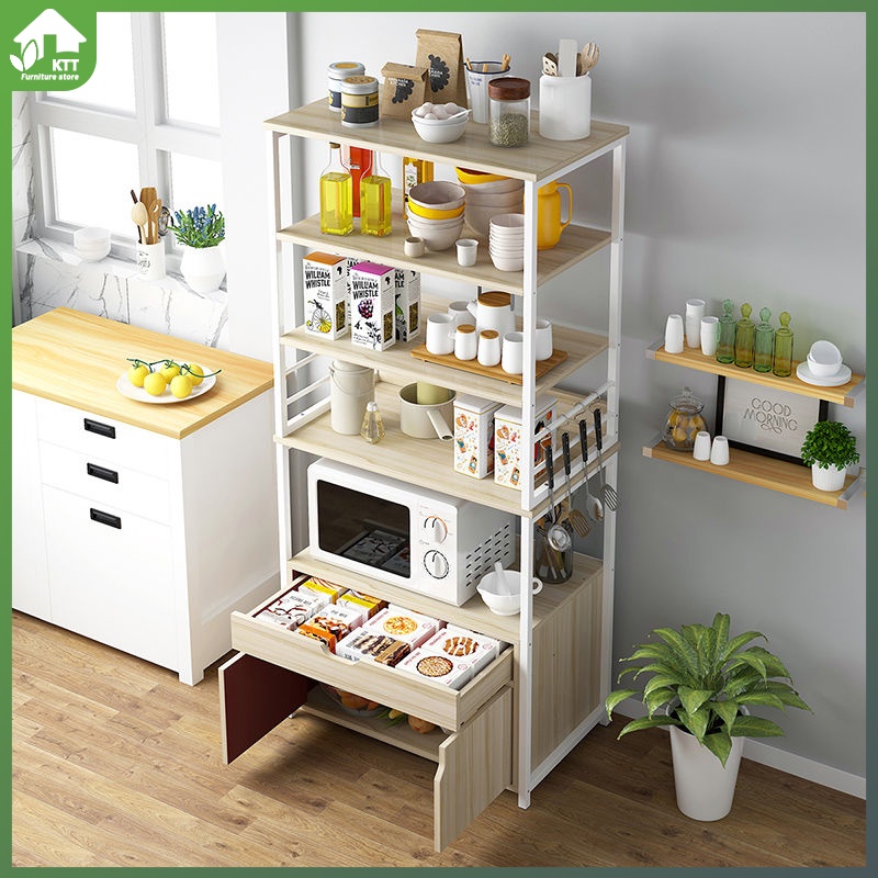 Kitchen rack floor multilayer storage rack microwave oven oven cE0r ...