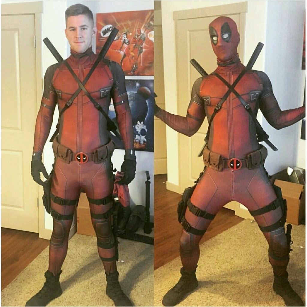 Deadpool Costume Adult Man Spandex Lycra Zentai Bodysuit Halloween ...