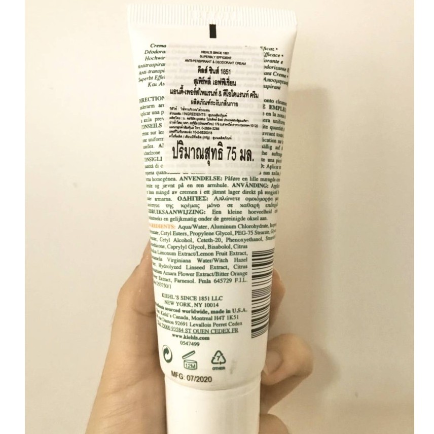 (แท้ฉลากไทย) Kiehls Superbly Efficient AntiPerspirant Deodorant Cream ...