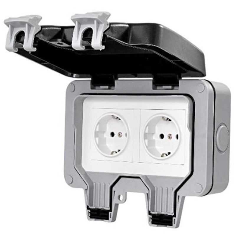 IP66 Weatherproof Waterproof Outdoor Wall Power Socket 16A Double EU ...