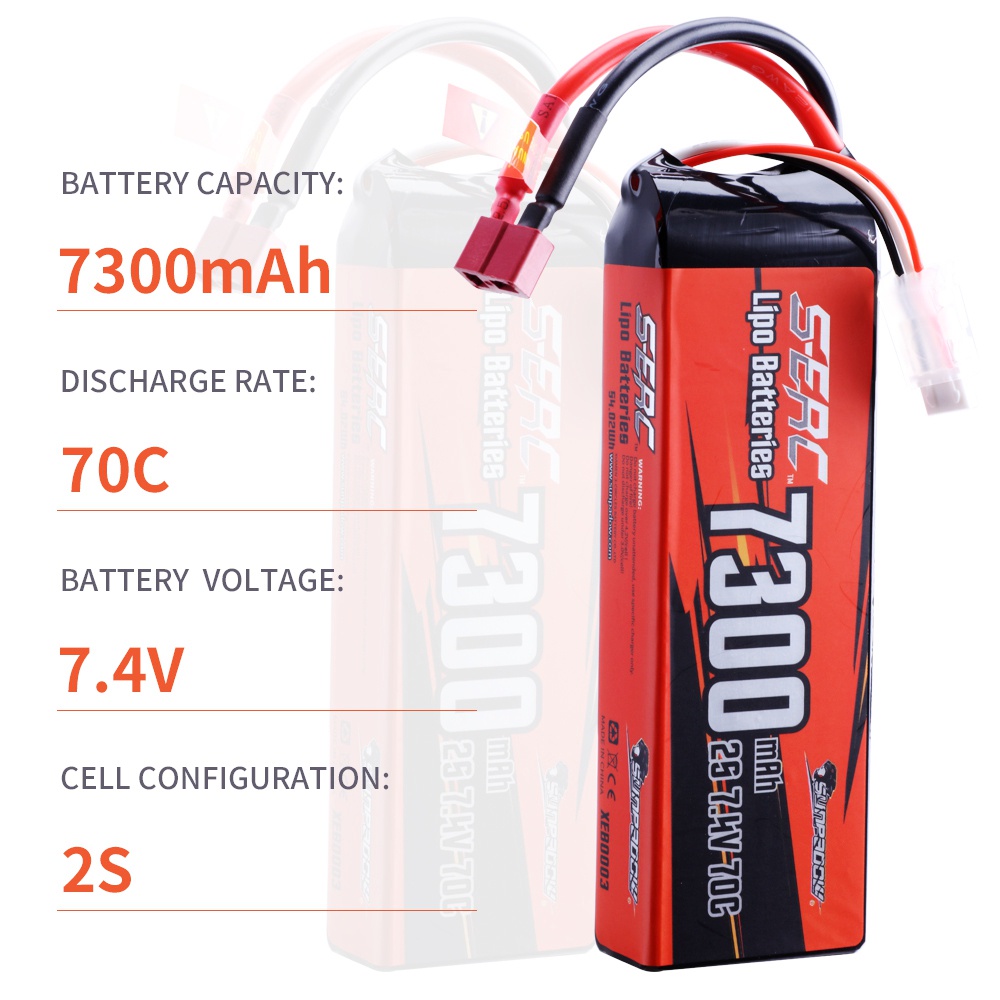 Local Stock Sunpadow แบตเตอรี่ลิโพ 2S (2เซล) 7.4V 7300mAh 70C Lipo ...