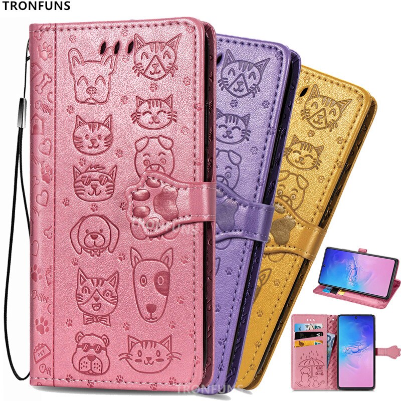 3D cute Cartoon Cat Puppy Flip Leather Phone Case For Samsung S8 S9 S10 ...