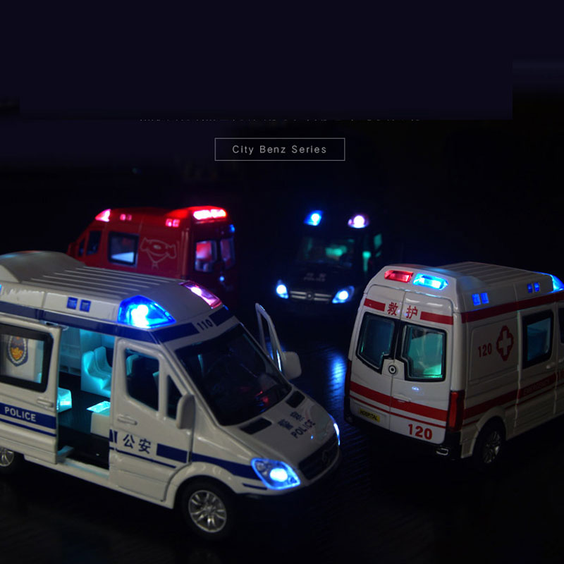 Real 132 alloy diecast ambulance car olicecar music light mini car boy ...