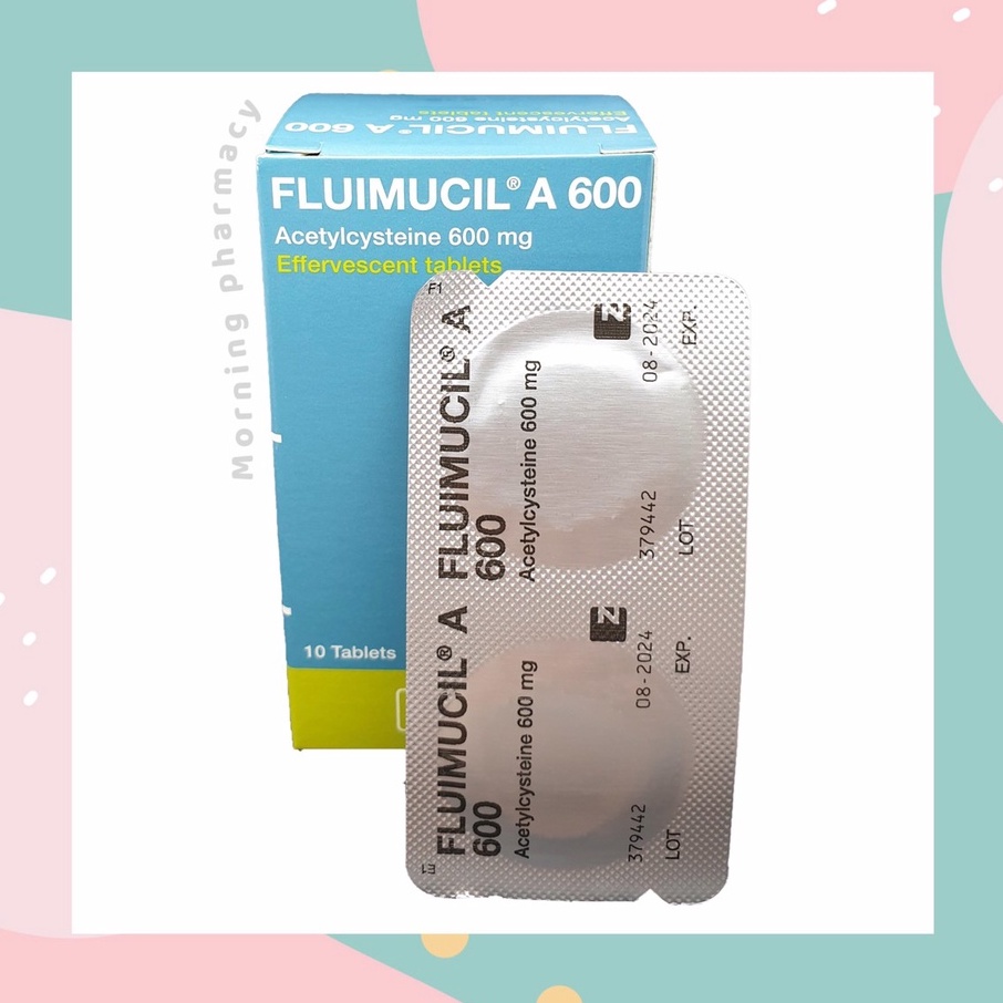 Fluimucil A 600 เม็ดฟู่ละลายน้ำ Acetylcysteine 600 มิลลิกรัม(สูตรเดียว ...