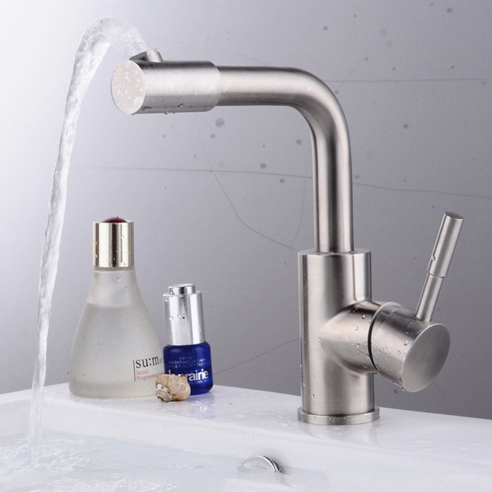 Basin Water Tap Bathroom Faucet Stainless Steel Finish Single Handle ...