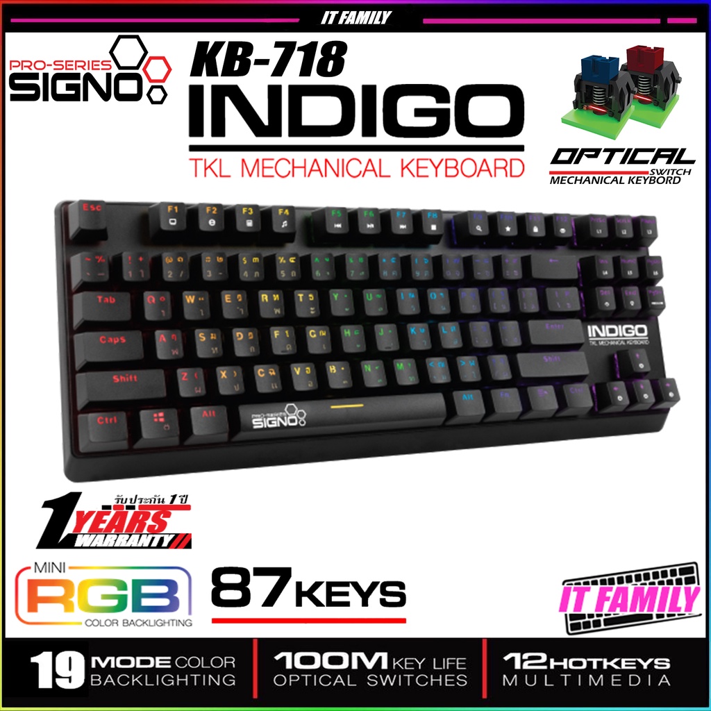 คีย์บอร์ดเกมมิ่ง SIGNO Pro-Series KB-718 TKL Mechanical Keybord Blue ...