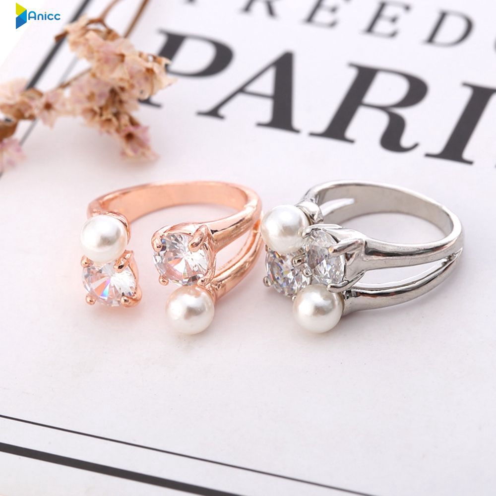 Anicc New Fine Zircon Ring Fashion Opening Adjustable Pearl Crystal Ring - anicc.th - ThaiPick