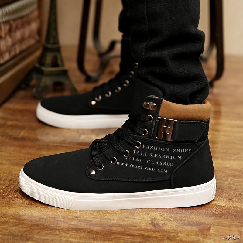 Men's Sneakers Autumn Winter Warm Matte Leather High Top Men's Shoes ...