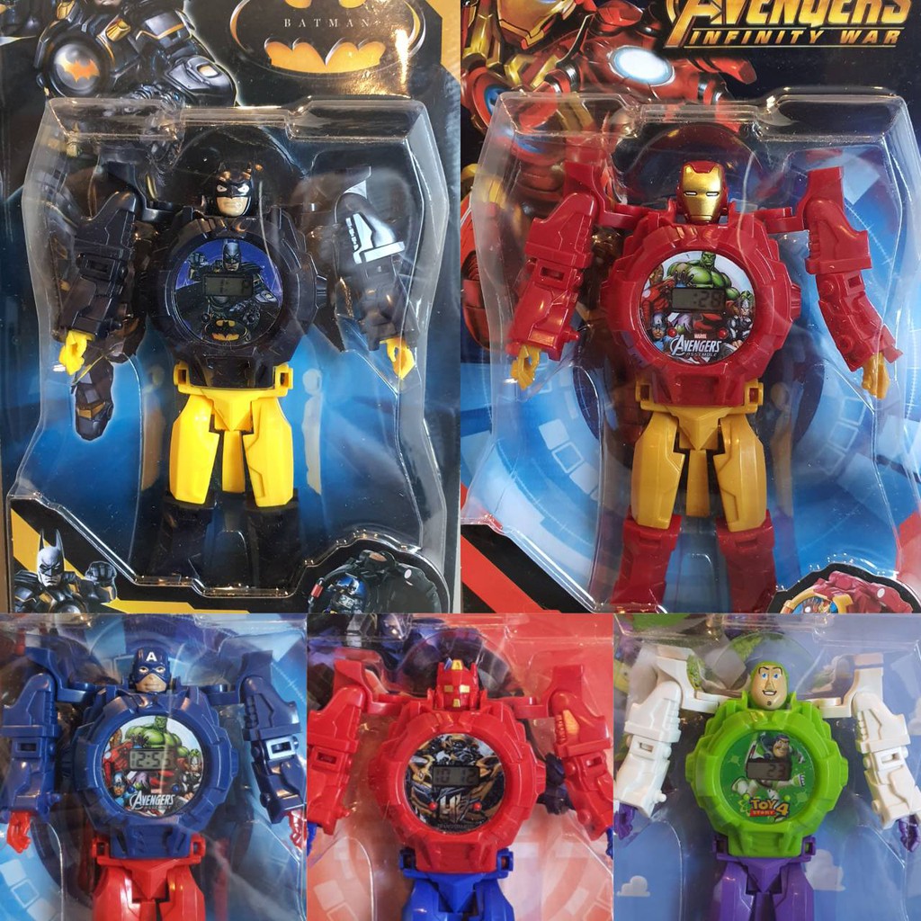 นาฬิกาเด็ก 2 IN 1 ซุปเปอร์ฮีโร่ อเวนเจอร์ นาฬิกาข้อมือ แปลงร่าง หุ่น ...