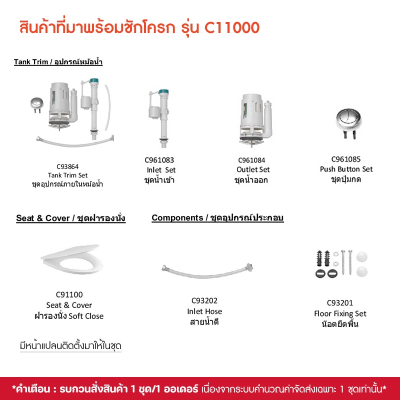 [มีติดตั้ง] COTTO สุขภัณฑ์ครบชุด ท่อลงพื้น รุ่น Worth C11000 สุขภัณฑ์ ...
