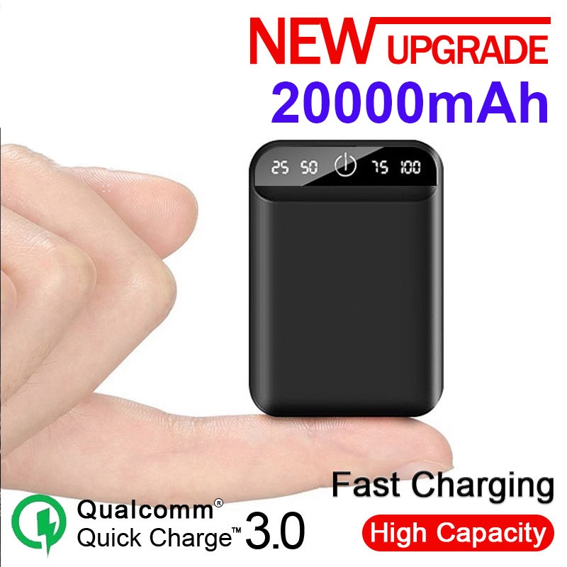 Mini Power Bank Portable Fast Charging 20000mAh Charger 2USB Digital ...
