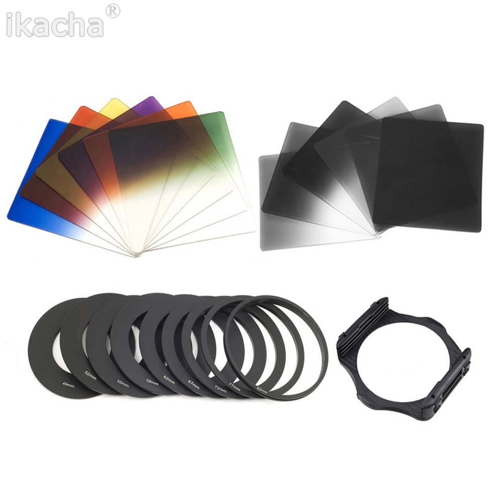 22 In 1 Set 12pcs Square Gradual Nd2 4 8 Blue Oranger Color Filter Kit9 Metal Rings Filter ...