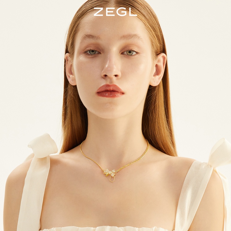 ZEGL โบว์ออกแบบชุดสร้อยคอหรูหราแสงระดับไฮเอนด์หญิง ins ออกแบบเฉพาะความ ...