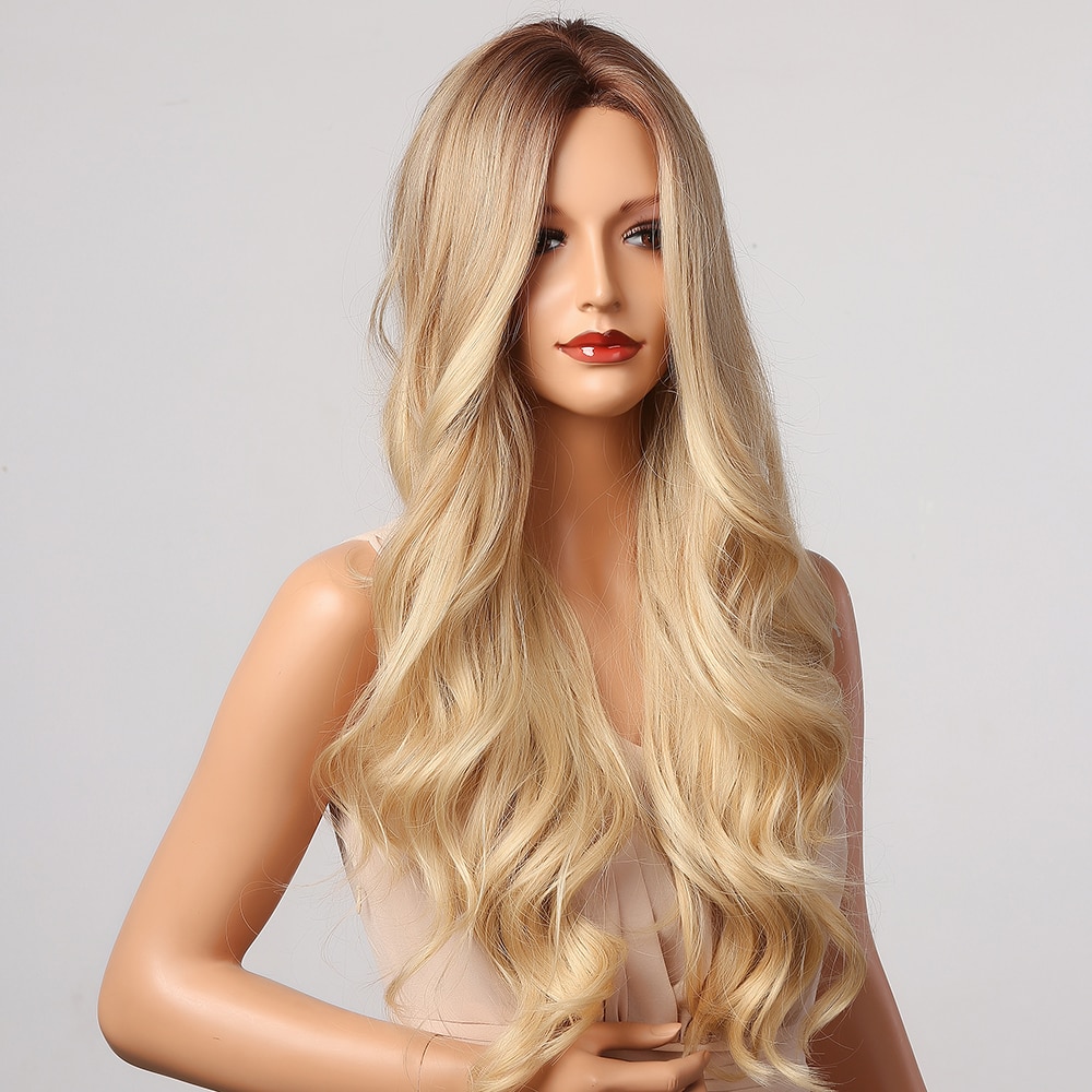 Henry Margu Ombre Brown Blonde Wig Long Wavy Middle Part Costume