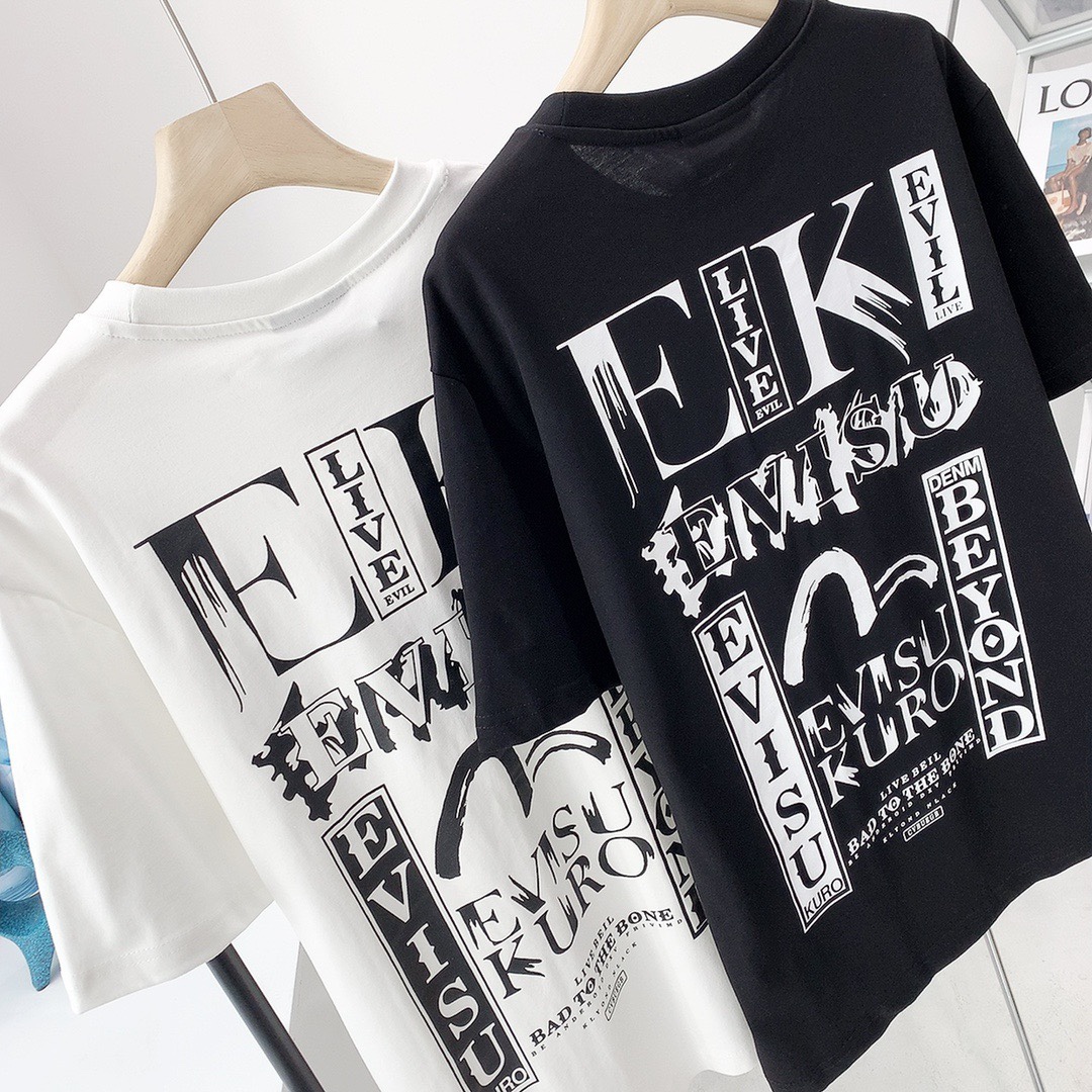 EVISU KURO TEE Printing Men's Fashion Casual Round Neck Short Sleeve T-shirt Pure Cotton M-2XL ...