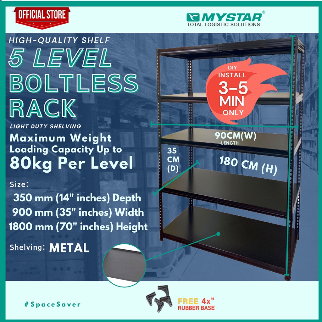 MYSTAR Boltless Rack metal shelf 35(D)x90(W)x180(H) CM 5 tier rack ...