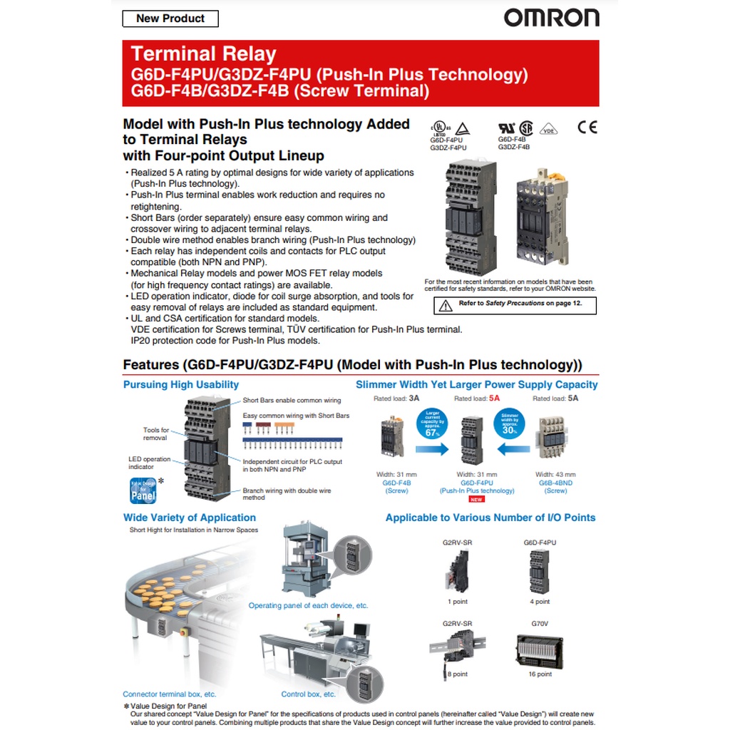 เทอร์มินอล รีเลย์ Terminal Relay OMRON G6B-4BND G6D-F4B Coil 24VDC 5A 3A 250V 4 poles (4PST-NO ...