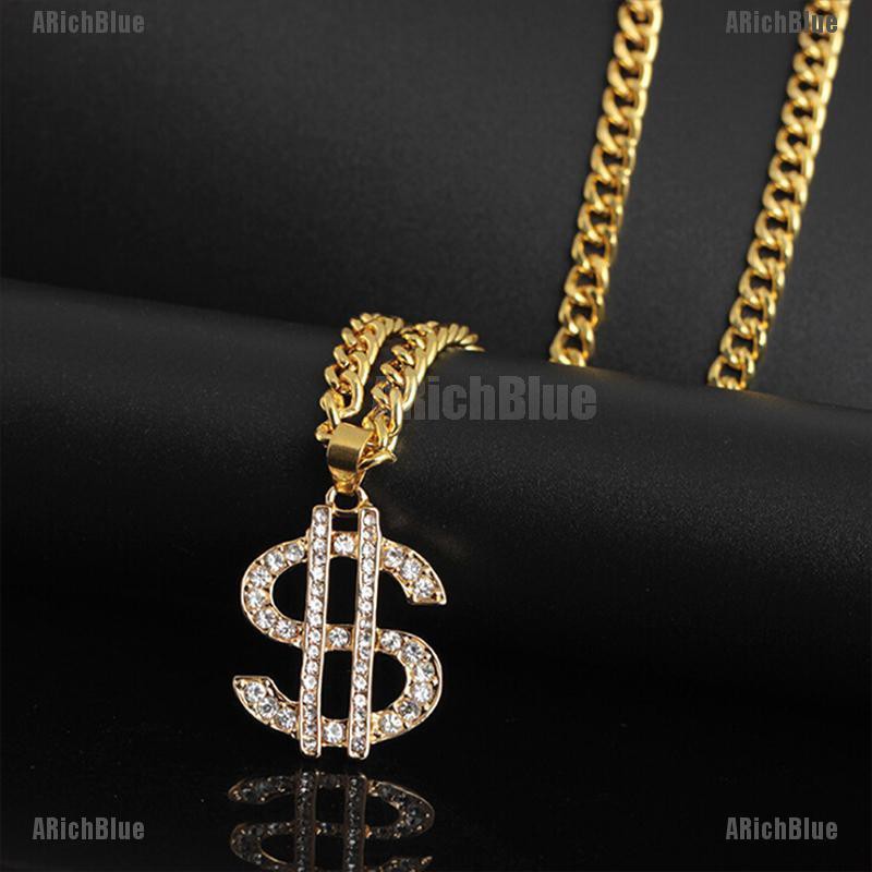 ARichBlue Gold Plated Crystal Dollar Sign Pendant Necklace Gangster ...