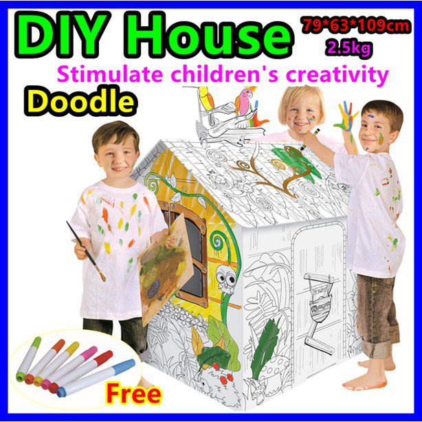 qfW2 DIY House Create Home Jingle House Doodle by Children Painting ...