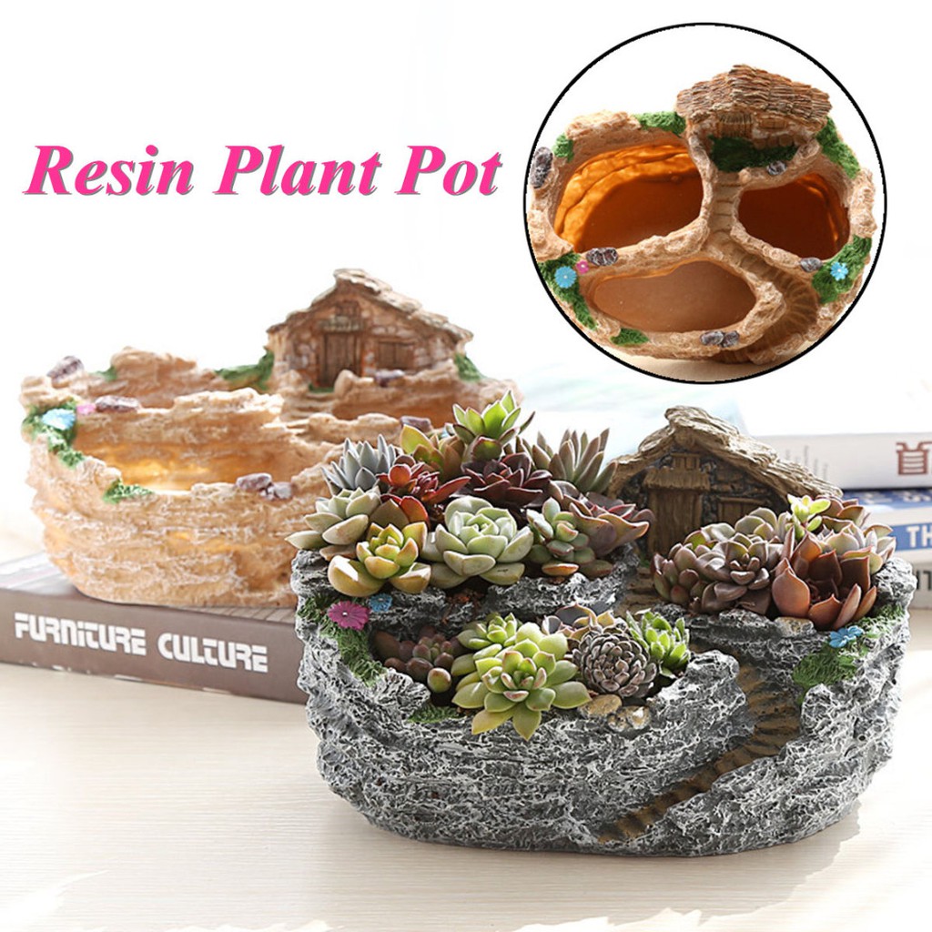 Resin Garden Flower Planter Herb Cactus Succulent Plant Pot Box Home ...