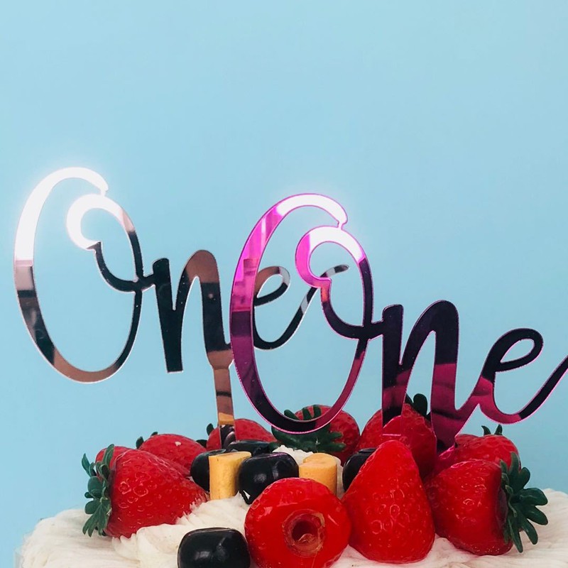 Acrylic “One” Cake Topper 1St Birthday Party Cupcake Toppers Flags ...
