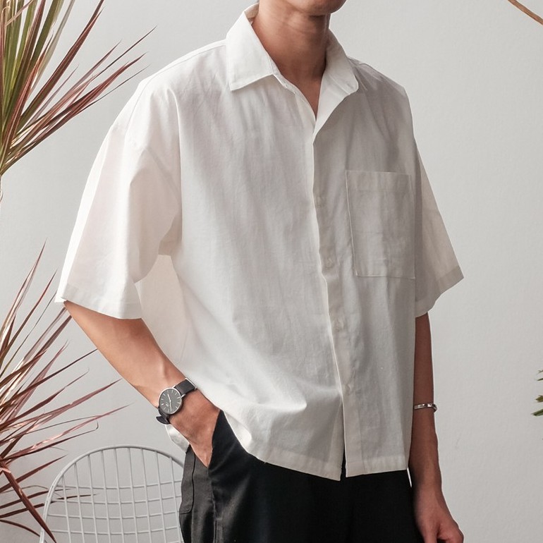 Fine Linen Cropped Shirts in White เสื้อเชิ้ตตัวสั้นผ้าลินินผสมสีขาว ...