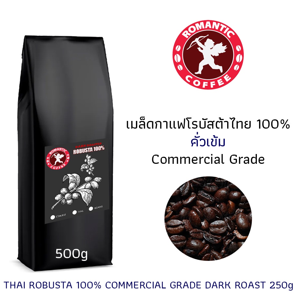 เมล็ดกาแฟโรบัสต้าไทยคั่วเข้ม 500กรัม THAI ROBUSTA DARK ROAST 500g - romanticcoffee - ThaiPick