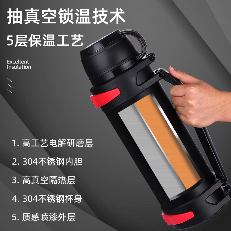 พร้อมส่งกระติกน้ำร้อนพกพาหม้อฉนวนกันความร้อนในบ้าน2L กลางแจ้งแบบพกพา304ถ้วยแก้วสแตนเลส3000mlขวด ...